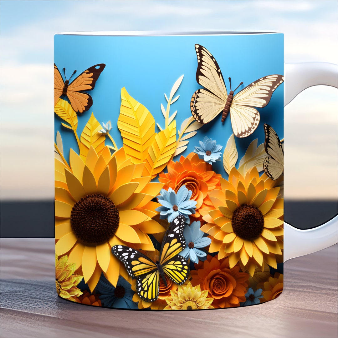 3d Sunflower Mug Wrap, 3d Flower Mug Wrap, 11oz and 15oz Mug Template ...