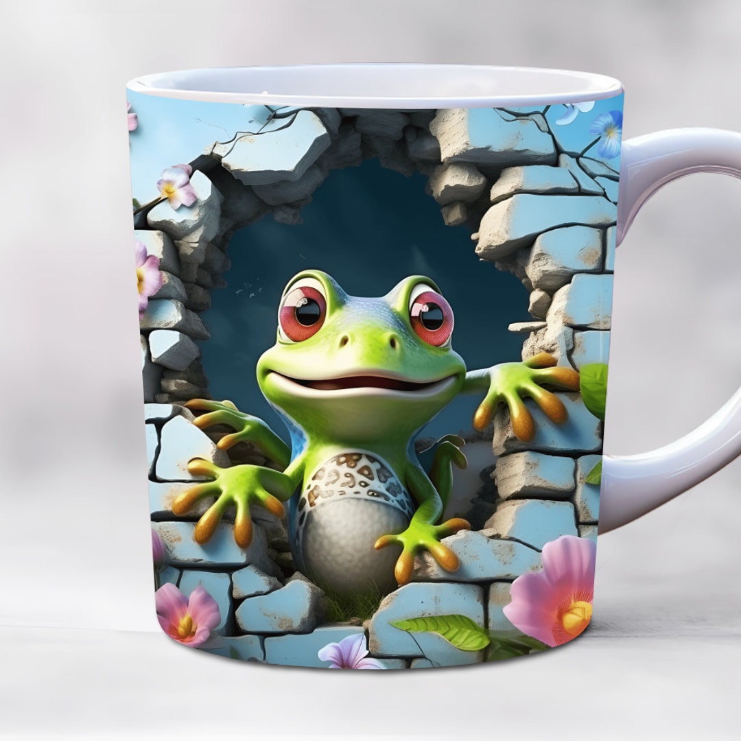3d Baby Frog Mug Wrap, 11oz and 15oz Mug Wraps, Hole in a Wall Mug Wrap ...