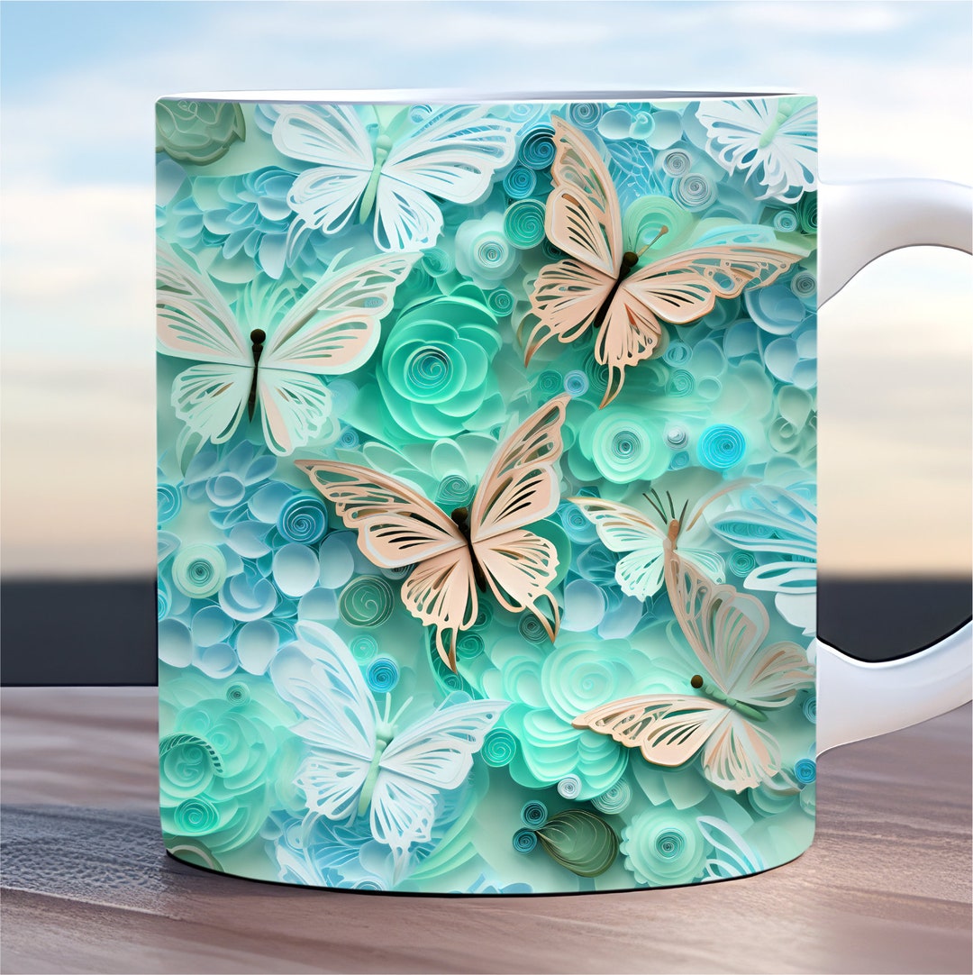 3d Flowers and Butterflies Wrap, 3d Flower Mug Wrap Png, 11oz and 15oz ...