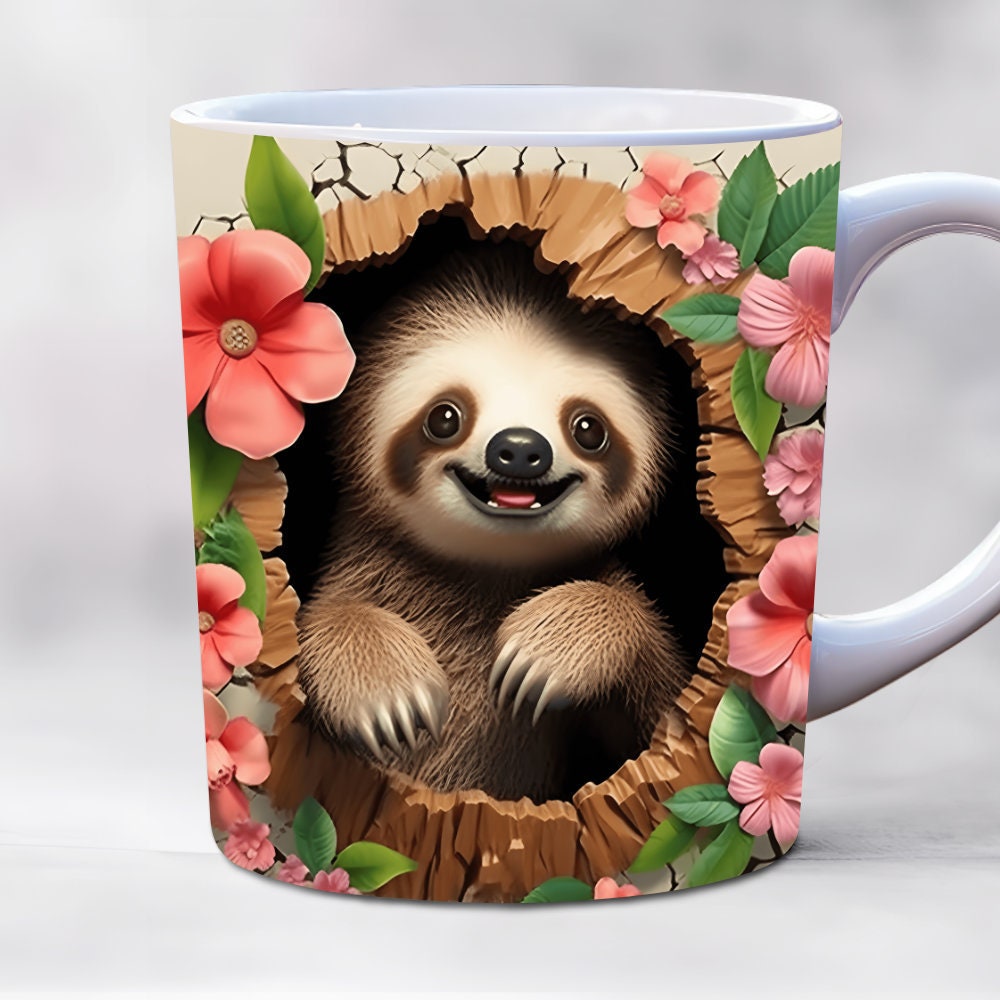3d Baby Sloth Mug Wrap 11oz and 15oz Mug Wraps Hole in a - Etsy