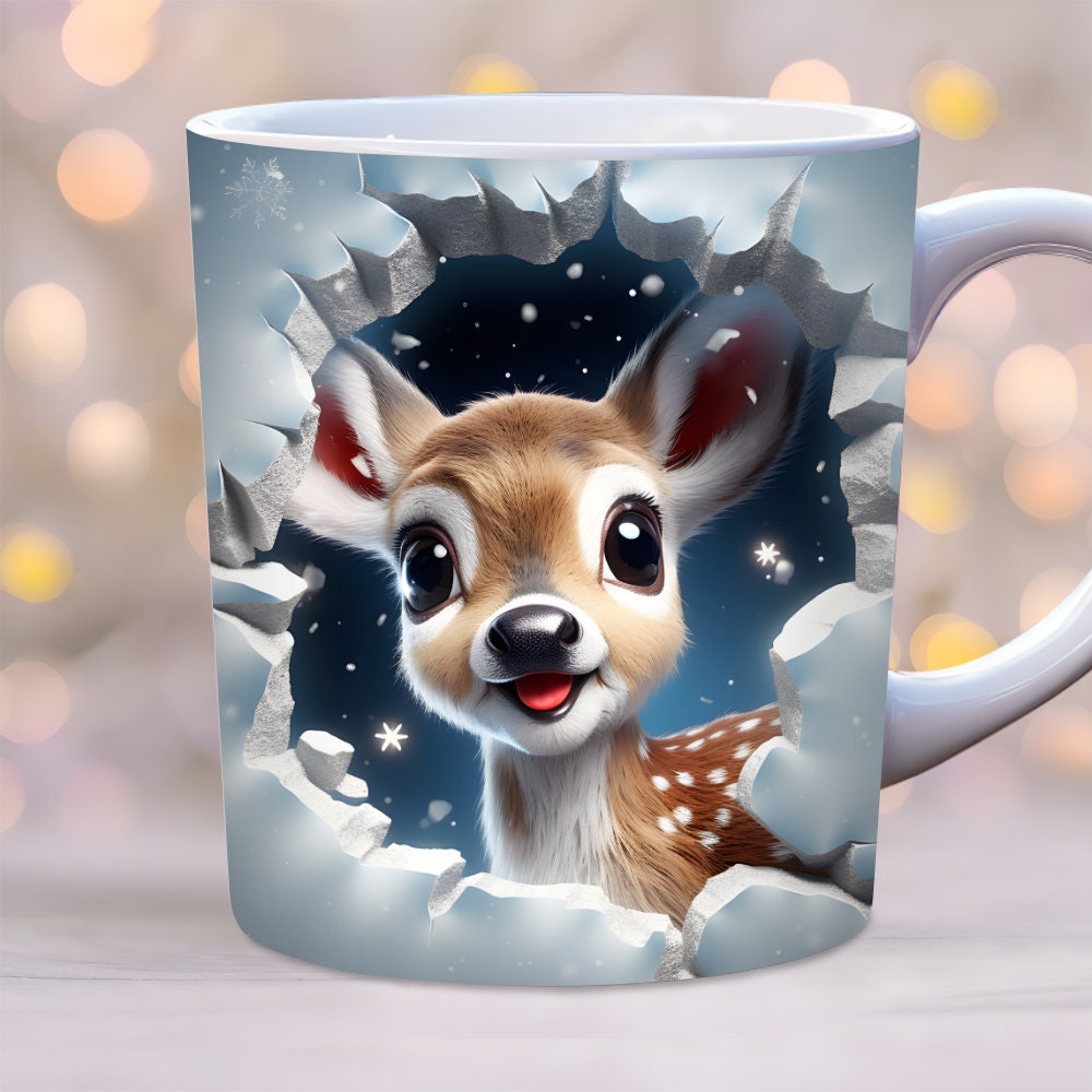 3d Cute Baby Reindeer Mug Wrap Png, 3d Christmas Mug Wrap Png, Kids Mug ...