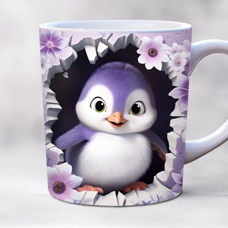 3d Baby Penguin Mug Wrap Bundle, 11oz and 15oz Mug Wraps, Hole in a ...