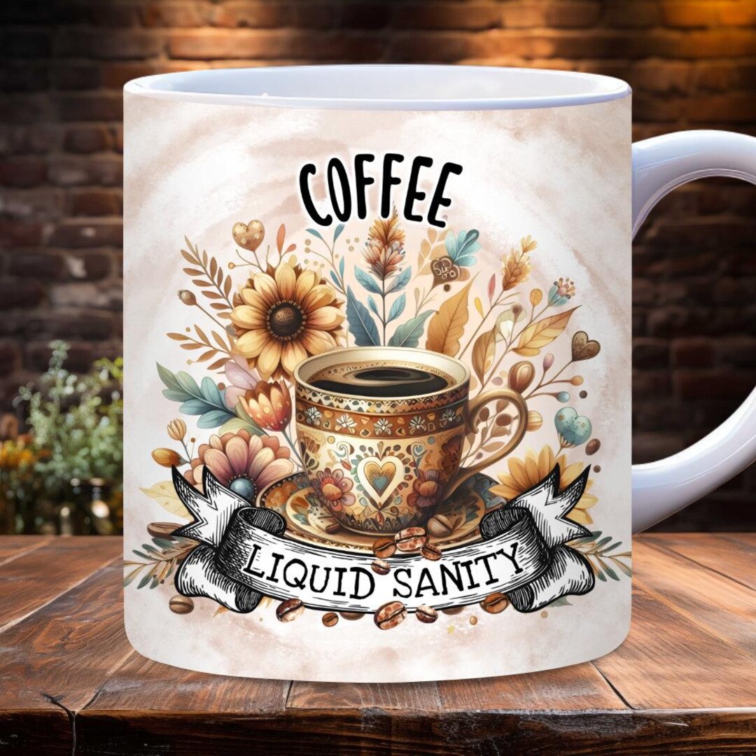 Boho Coffee Addict Mug Wrap, 11oz and 15oz PNG Sublimation Template ...