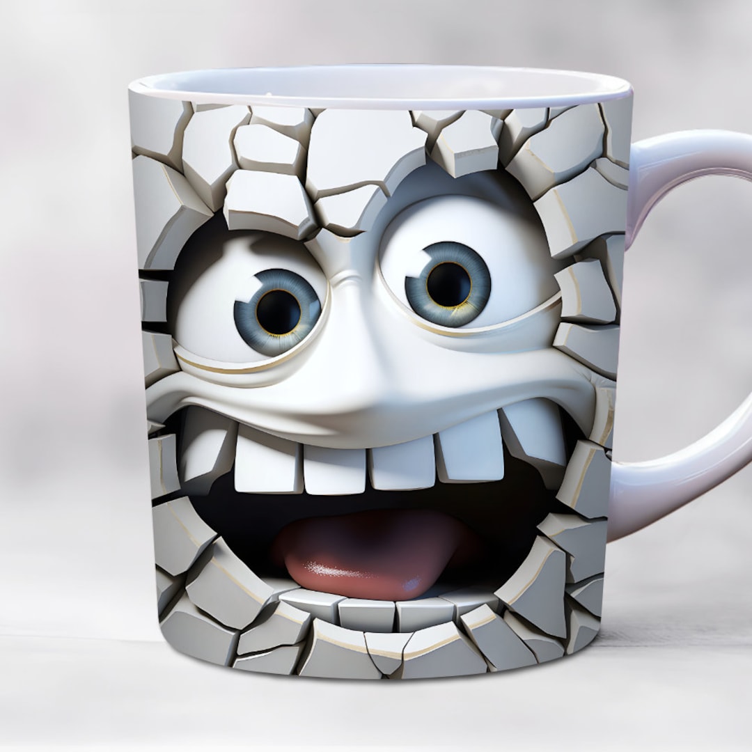 3D Funny Face Mug Wrap, 11oz, 15oz Mug Template, White Mug Wrap, Mug ...
