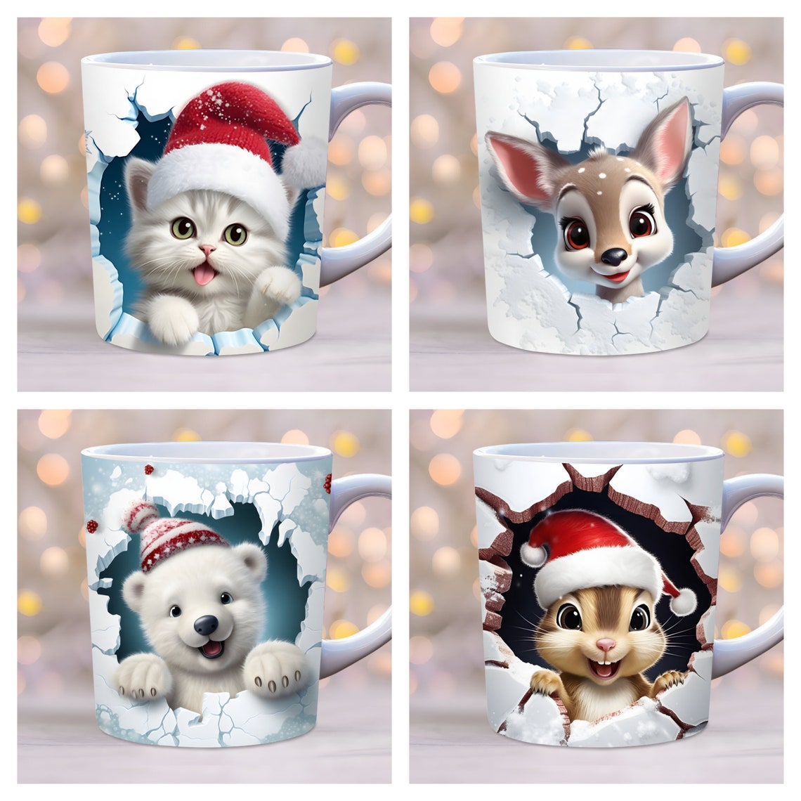 3d Christmas Mug Wrap Bundle, 11oz and 15oz Mug Template, Snowman Mug ...