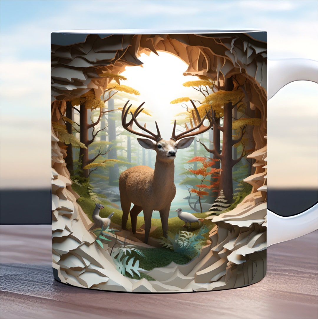 3D Deer Hole in a Wall Mug Wrap 11oz & 15oz Mug Template, 3D Mug ...
