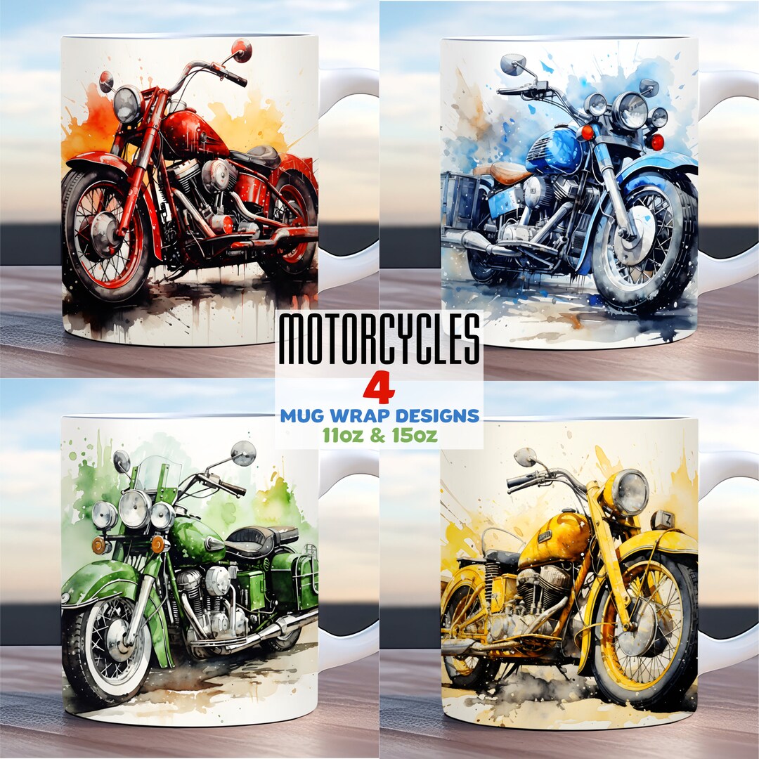 Motorcycle Mug Wrap Bundle PNG, 11oz, 15oz Mug Template, Biker Mug Wrap ...