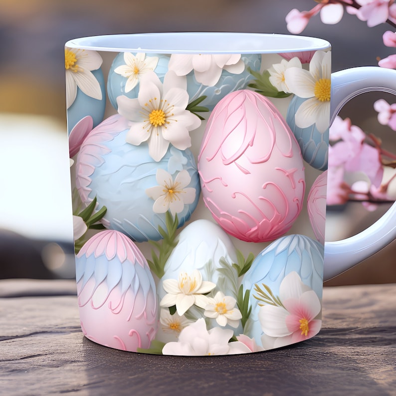 3d Easter Eggs Mug Wrap, PNG, 11oz and 15 Oz Happy Easter Mug Wrap ...