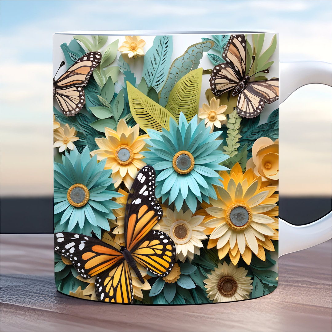 3d Daisy Mug Wrap, 3d Flower Mug Wrap, 11oz and 15oz Mug Template ...