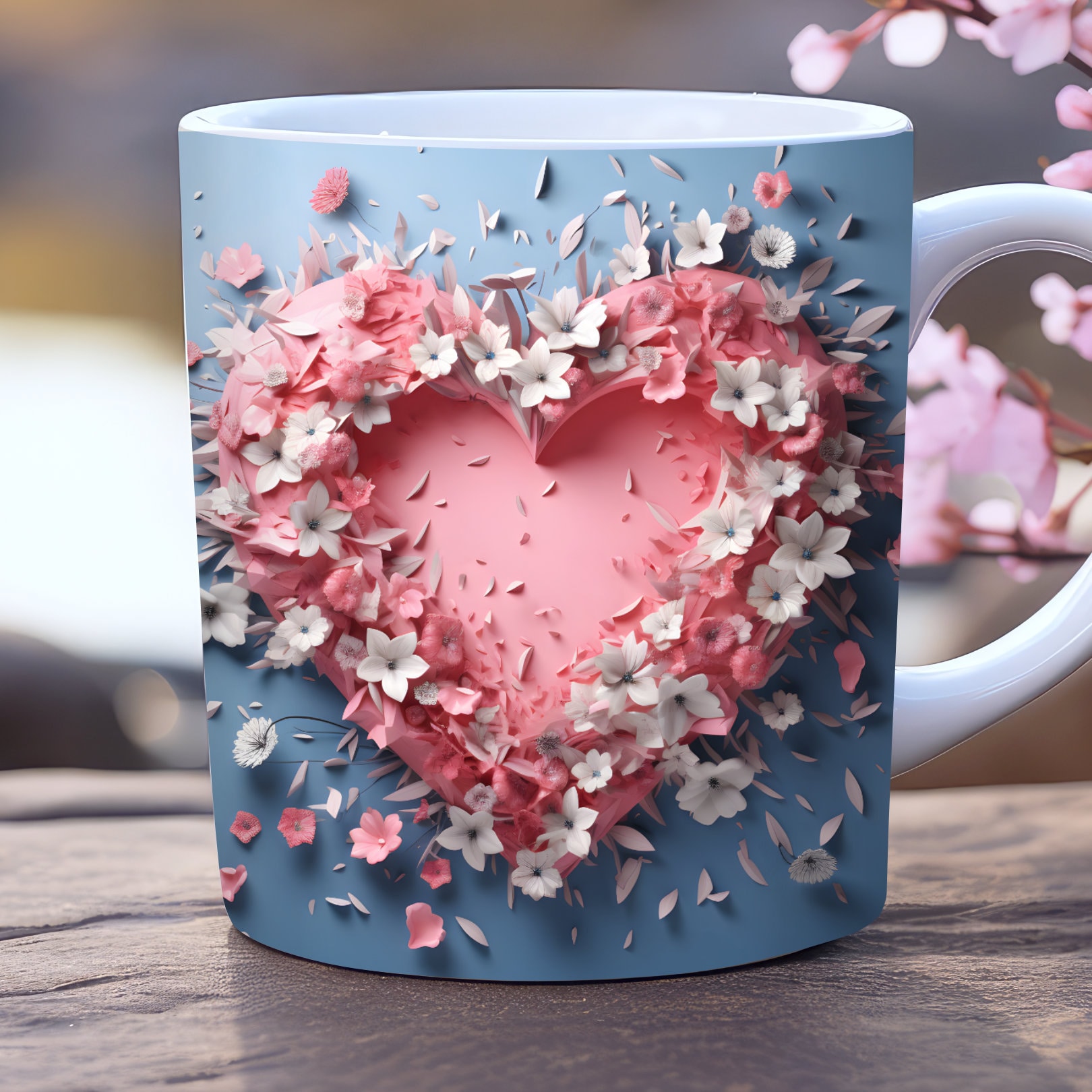 3d Valentine Mug Wrap, PNG, 11oz and 15 Oz Mug Design, Pink Wedding Mug ...