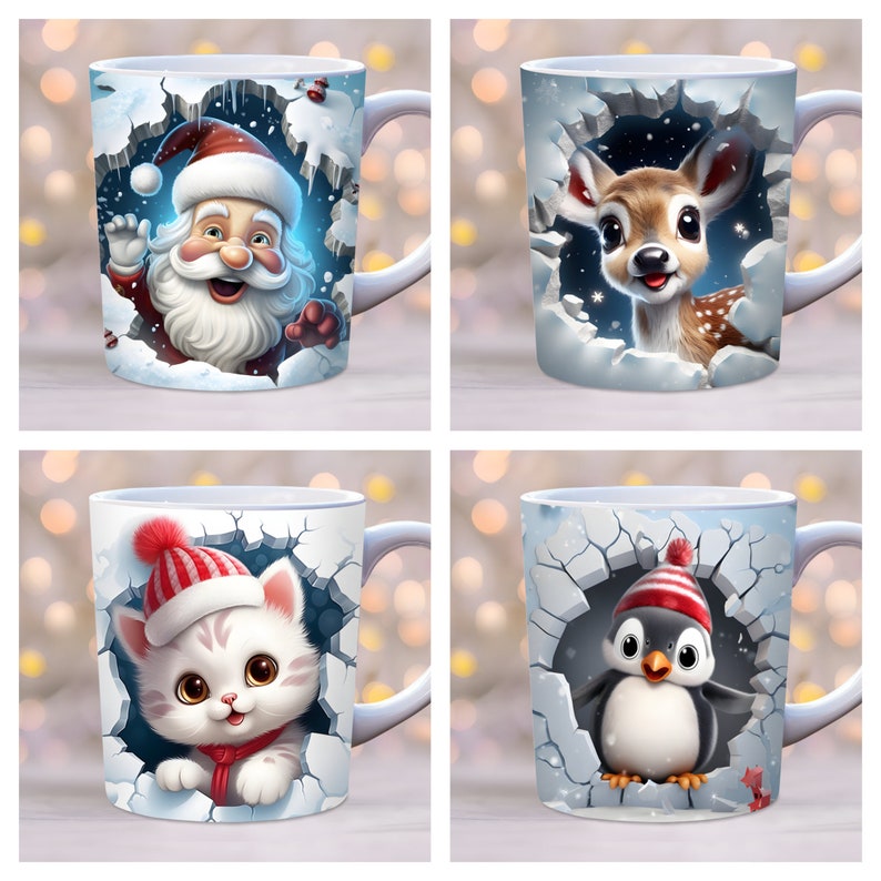 3d Christmas Mug Wrap Bundle, 11oz and 15oz Mug Template, Snowman Mug ...