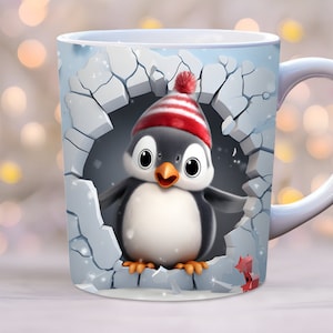 3d Cute Baby Penguin Mug Wrap Png, 3d Christmas Mug Wrap Png, Animal ...