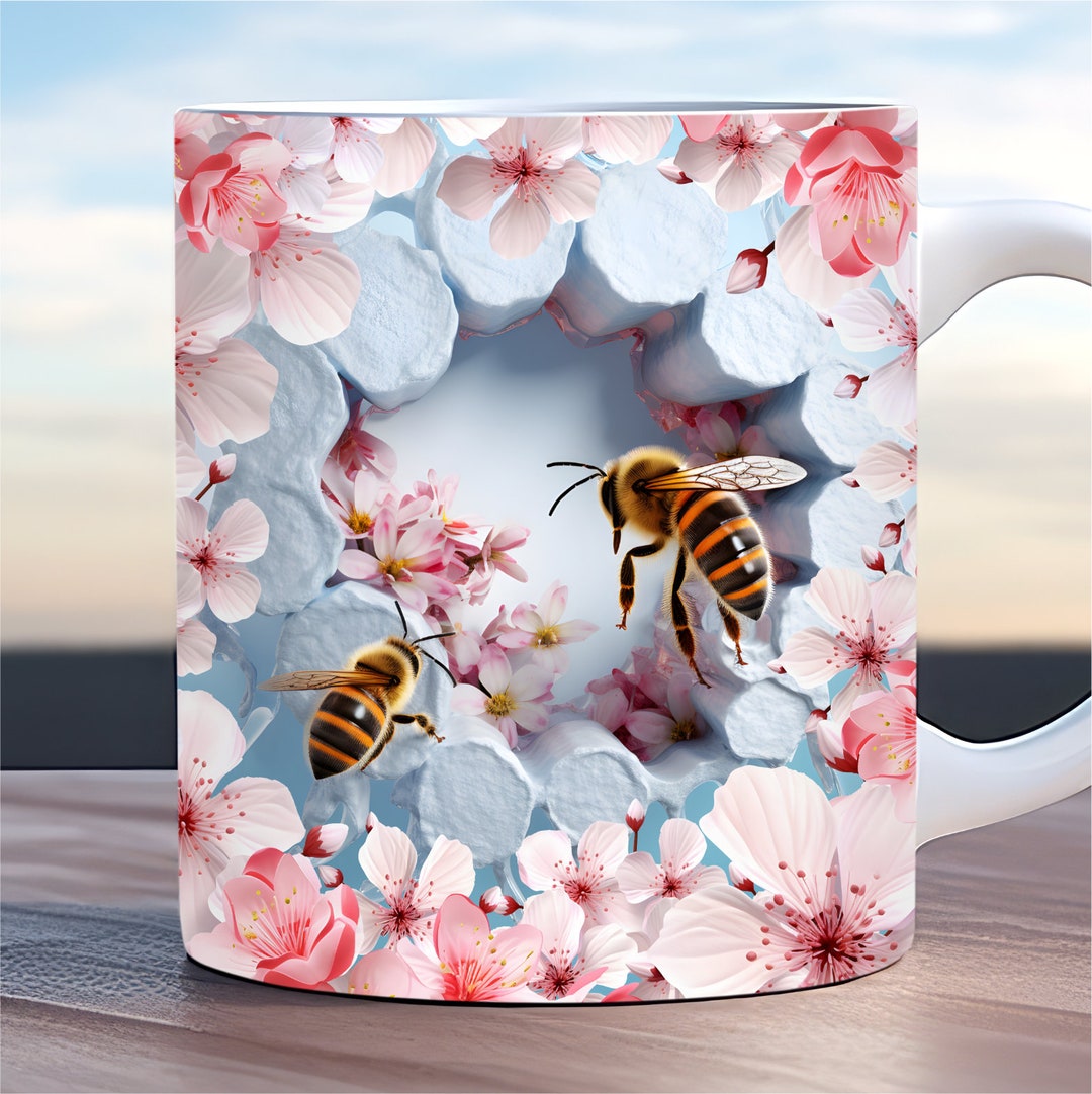 3d Honey Bee Mug Wrap, 3d Insect Mug Wrap, 11oz and 15oz Mug Template ...