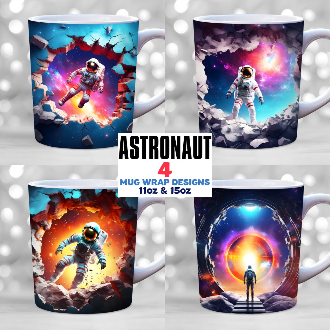 Astronaut Mug Wrap Bundle, 11oz & 15oz Mug Wrap Template PNG, Instant ...
