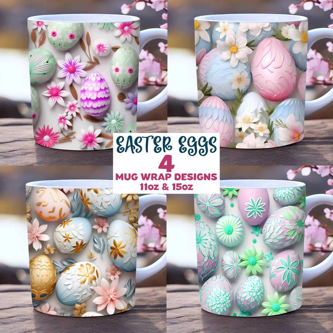 3d Easter Eggs Mug Wrap Bundle, PNG, 11oz and 15 Oz Happy Easter Mug ...