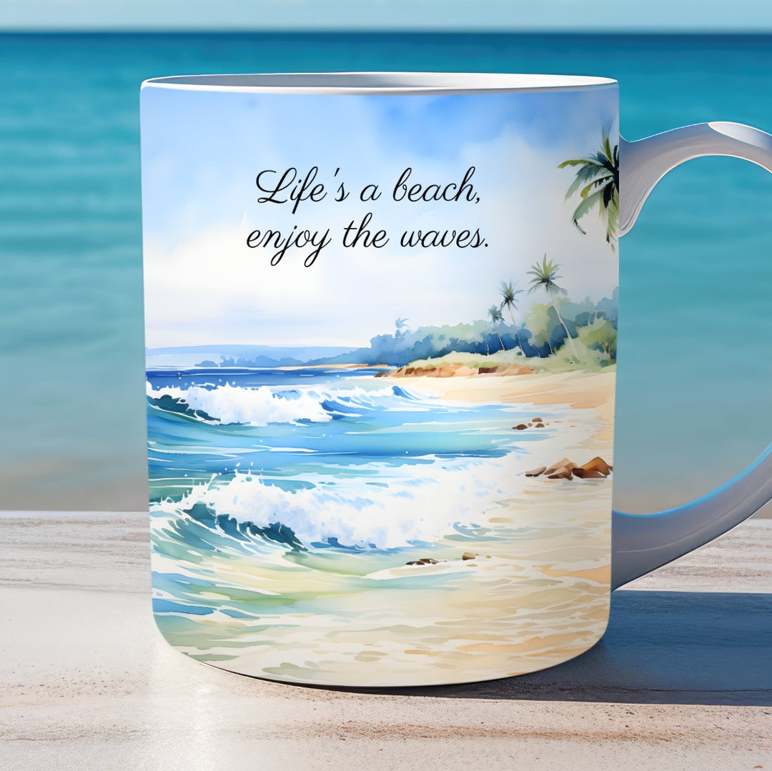 Beach Mug Wrap, 11oz and 15oz Mug Template, Landscape Mug, Tropical Mug ...