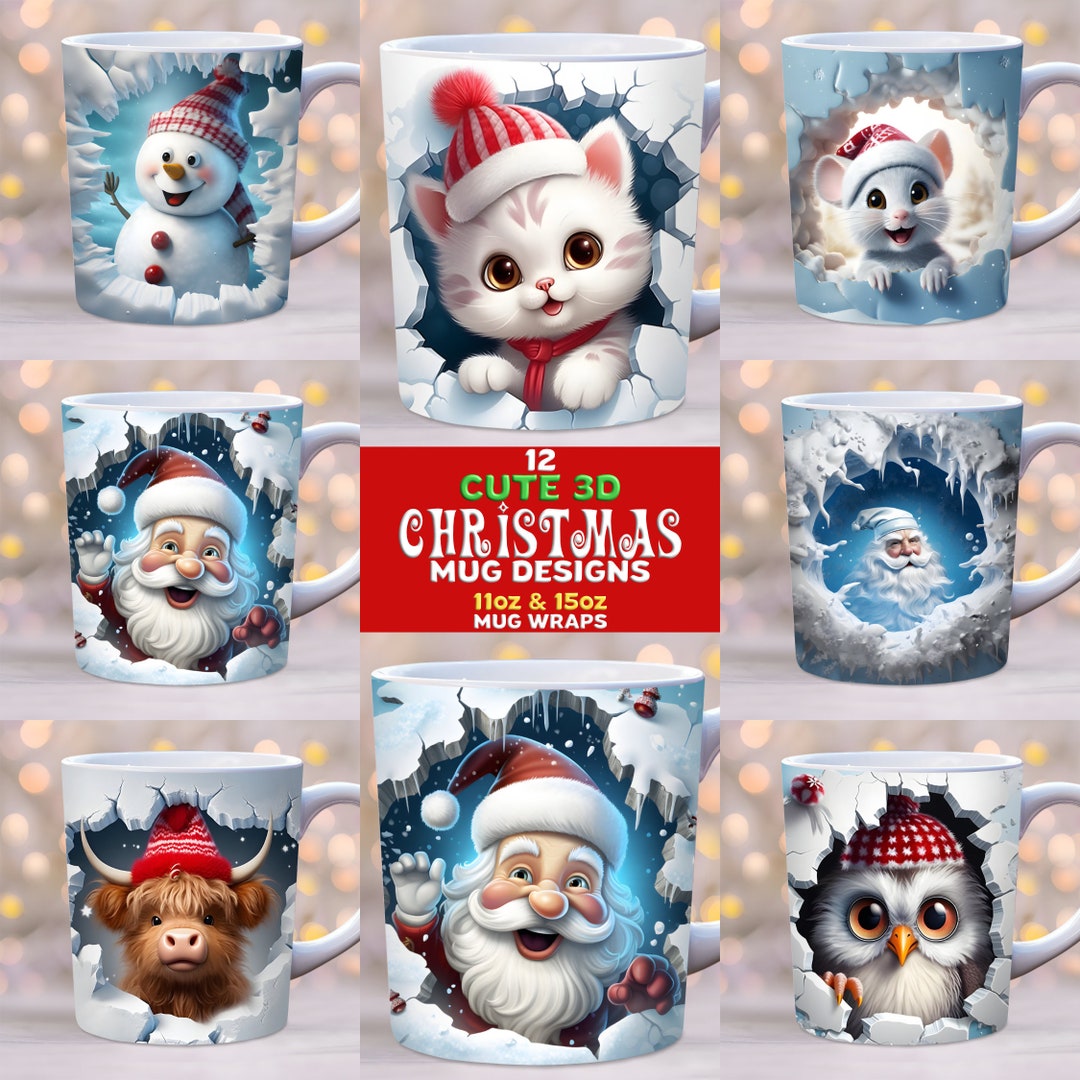3d Christmas Mug Wrap Bundle, 11oz and 15oz Mug Template, Snowman Mug ...
