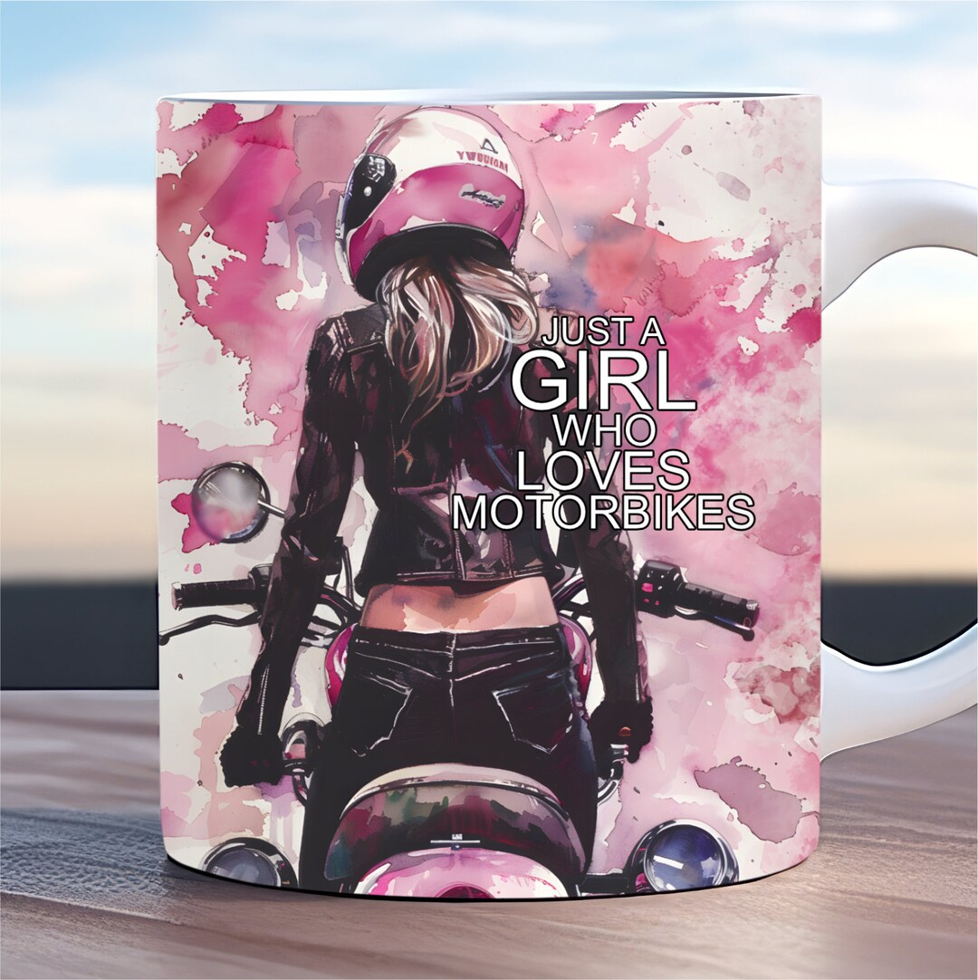 Motorcycle Mug Wrap, 11oz and 15oz Mug Wrap Template, Pink Motorbike ...