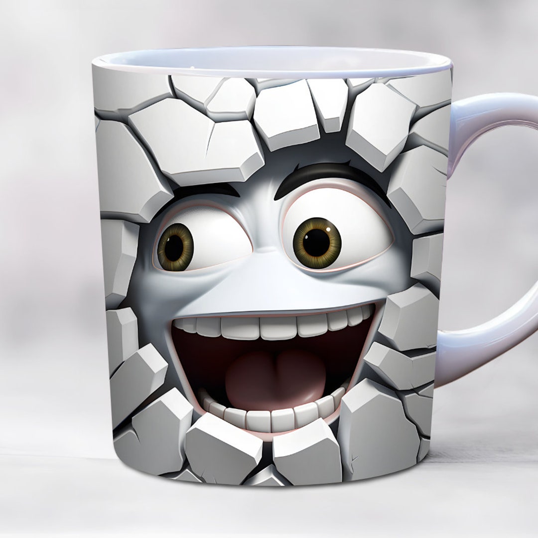 3D Funny Face Mug Wrap, 11oz, 15oz Mug Template, White Mug Wrap, Mug ...