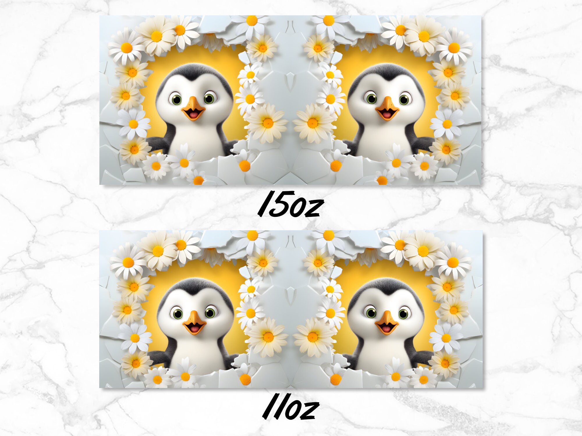 3d Baby Penguin Mug Wrap Bundle, 11oz and 15oz Mug Wraps, Hole in a ...