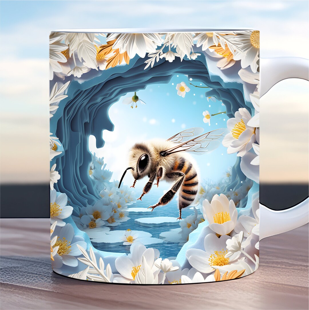 3d Honey Bee Mug Wrap, 3d Insect Mug Wrap, 11oz and 15oz Mug Template ...