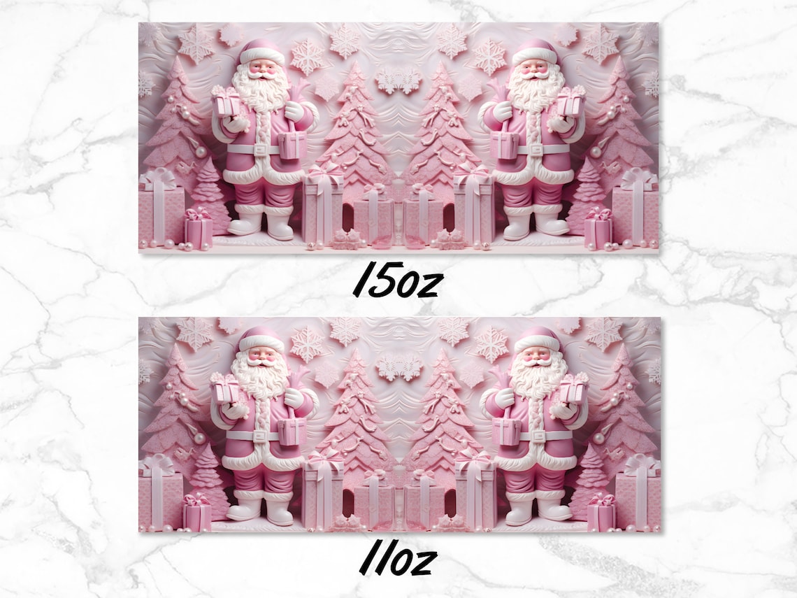 3d Pink Santa Mug Wrap Png, 3d Christmas Mug Wrap Png, Pink Mug Wrap ...