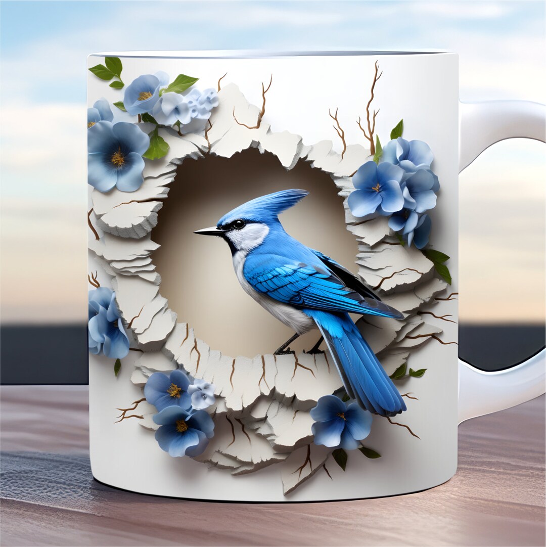 3d Blue Jay Mug Wrap, 11oz and 15oz Mug Wraps, Bird Lover Mug Wrap, Mug ...