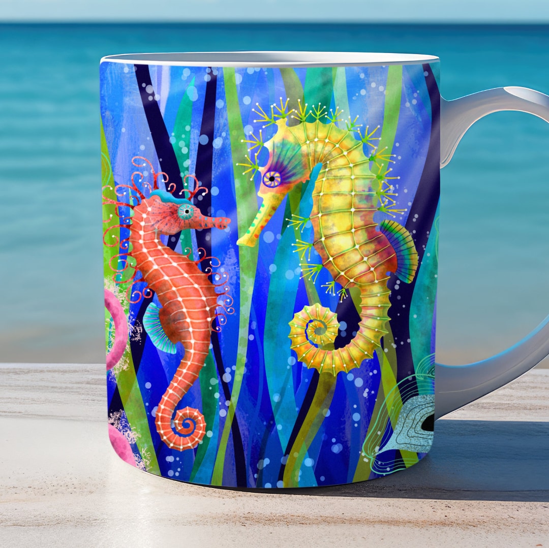 Sea Horse Mug Wrap, 11oz and 15oz Mug Wrap Template, Ocean Mug Wrap ...