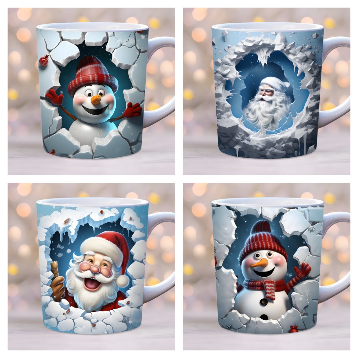 3d Christmas Mug Wrap Bundle, 11oz and 15oz Mug Template, Snowman Mug ...
