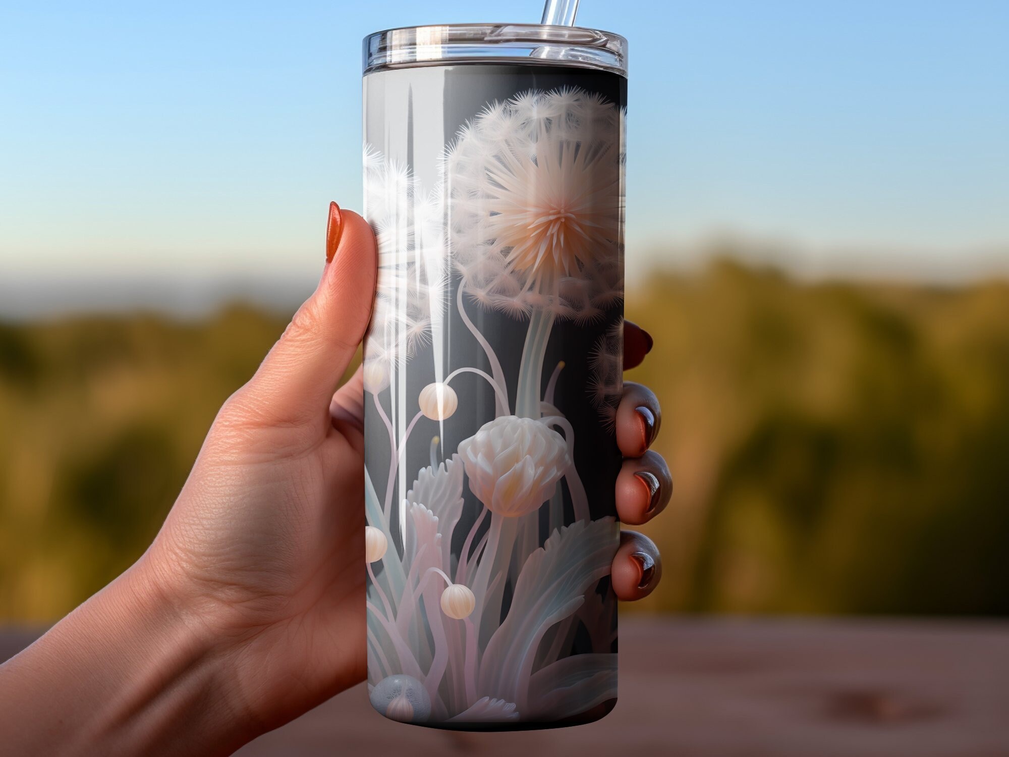 3d Pink Dandelion 20 Oz Skinny Tumbler Sublimation Design - Etsy