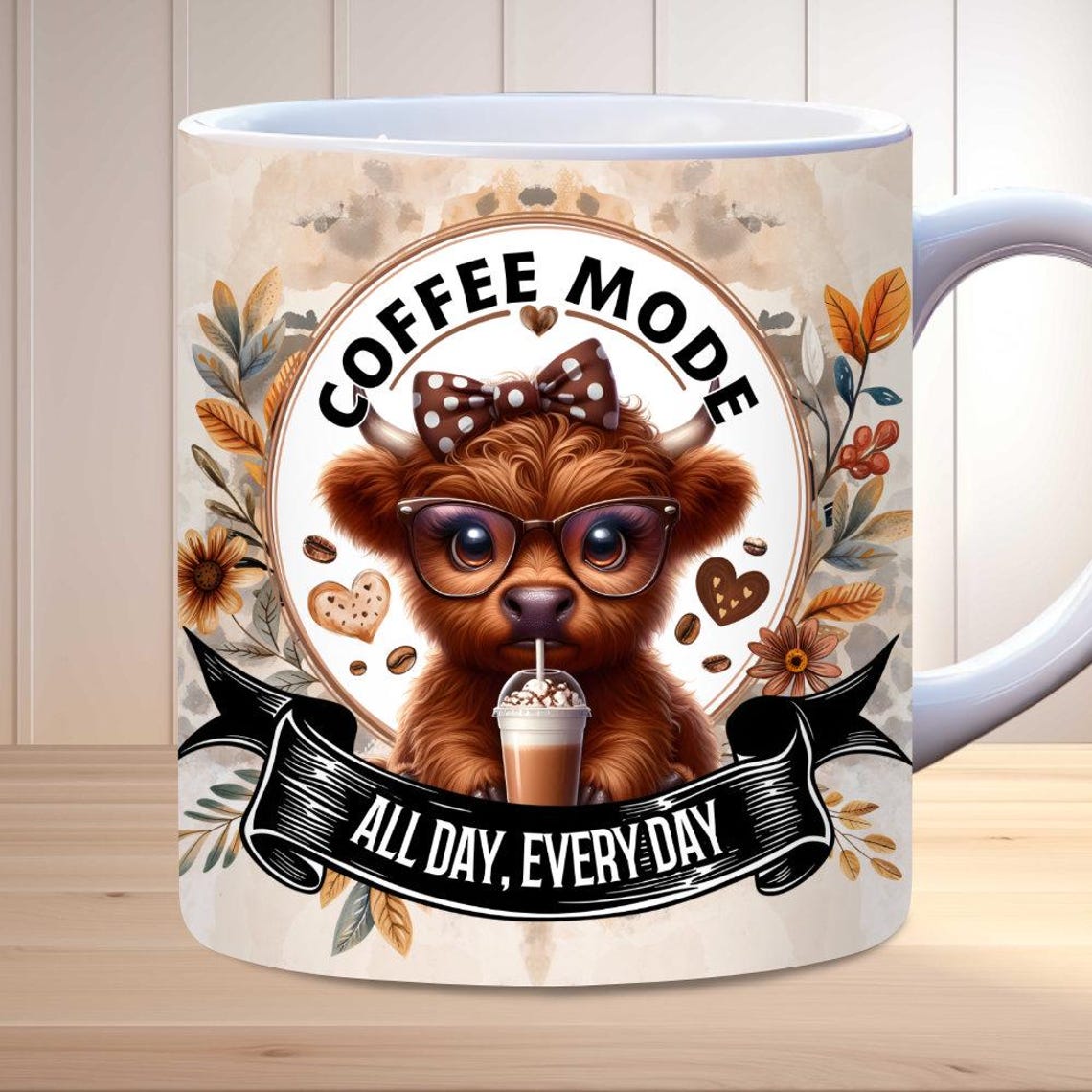 Coffee Addict Mug Wrap, 11oz and 15oz PNG Sublimation Template ...