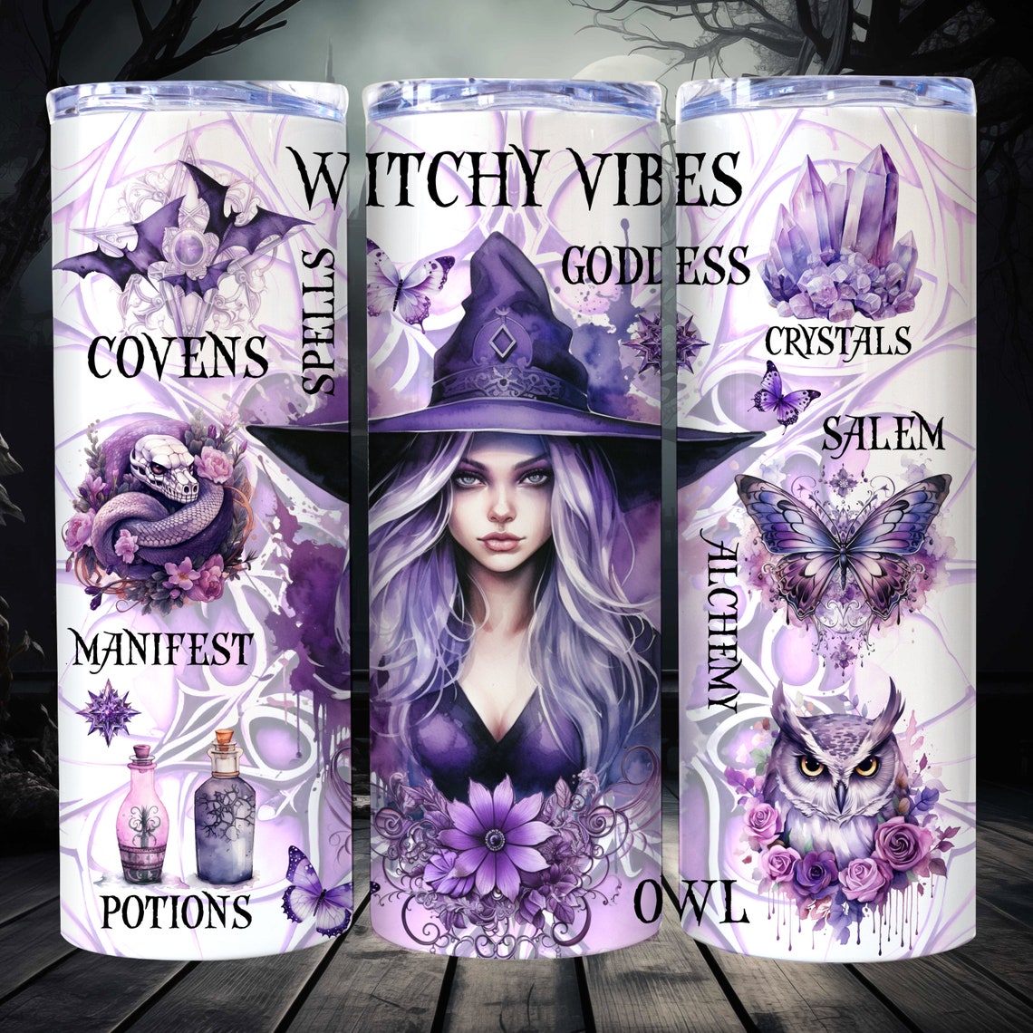 Witchy Vibes Tumbler Wrap Sublimation Design PNG 20 Oz Skinny Straight ...