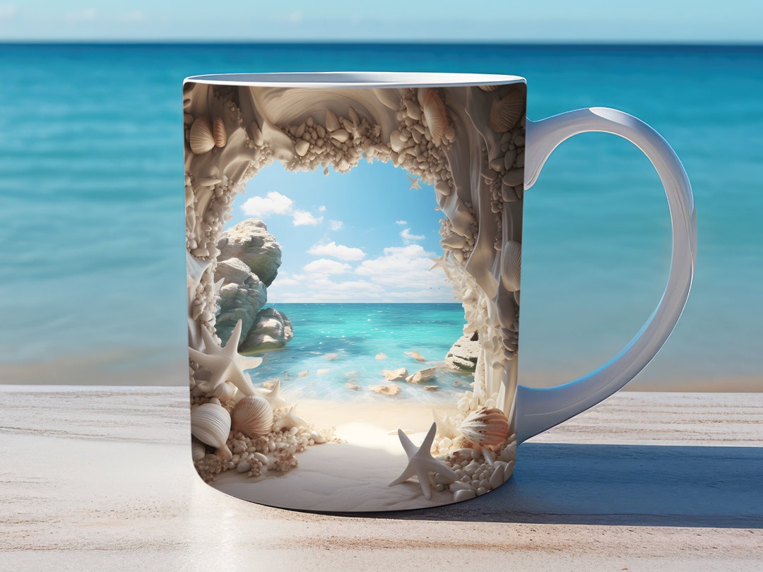 3d Tropical Beach Mug Wrap, 11oz and 15oz Mug Wrap, Mug Sublimation ...