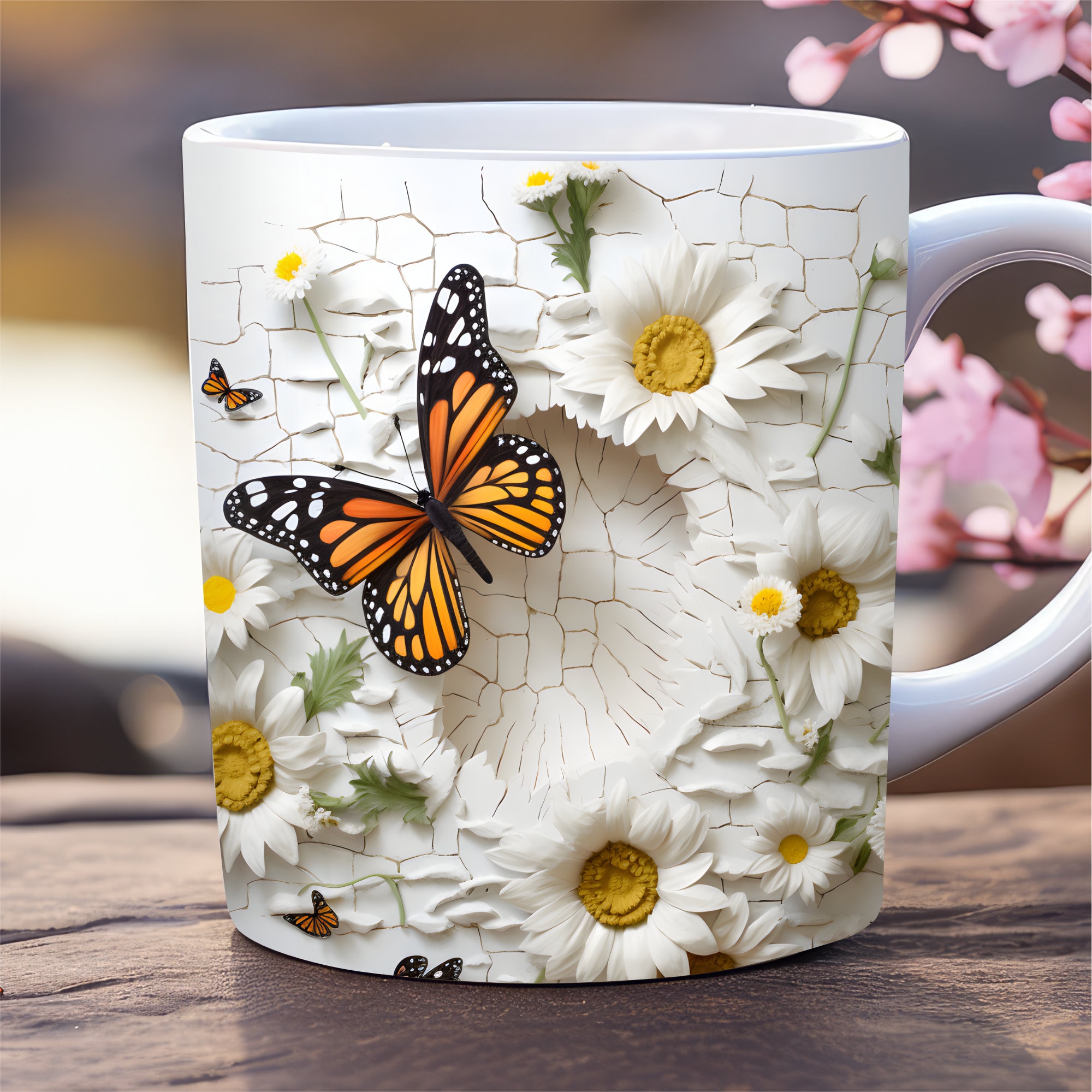 3d Monarch Butterfly Mug Wrap Png, 11oz and 15oz Mug Template, Hole in ...
