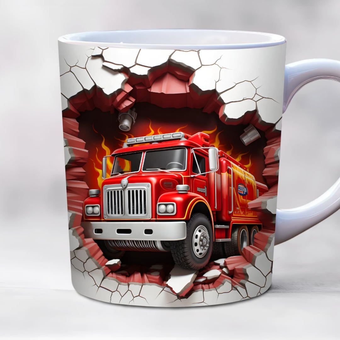 3d Fire Engine Truck Mug Wrap PNG, Fireman Mug Wrap, 11oz, 15oz Mug ...