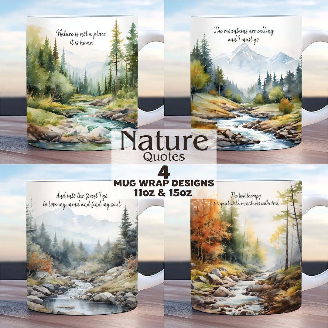 Mountain Quotes Mug Wrap Bundle, 11oz and 15oz Mug Template Png, Hiking ...