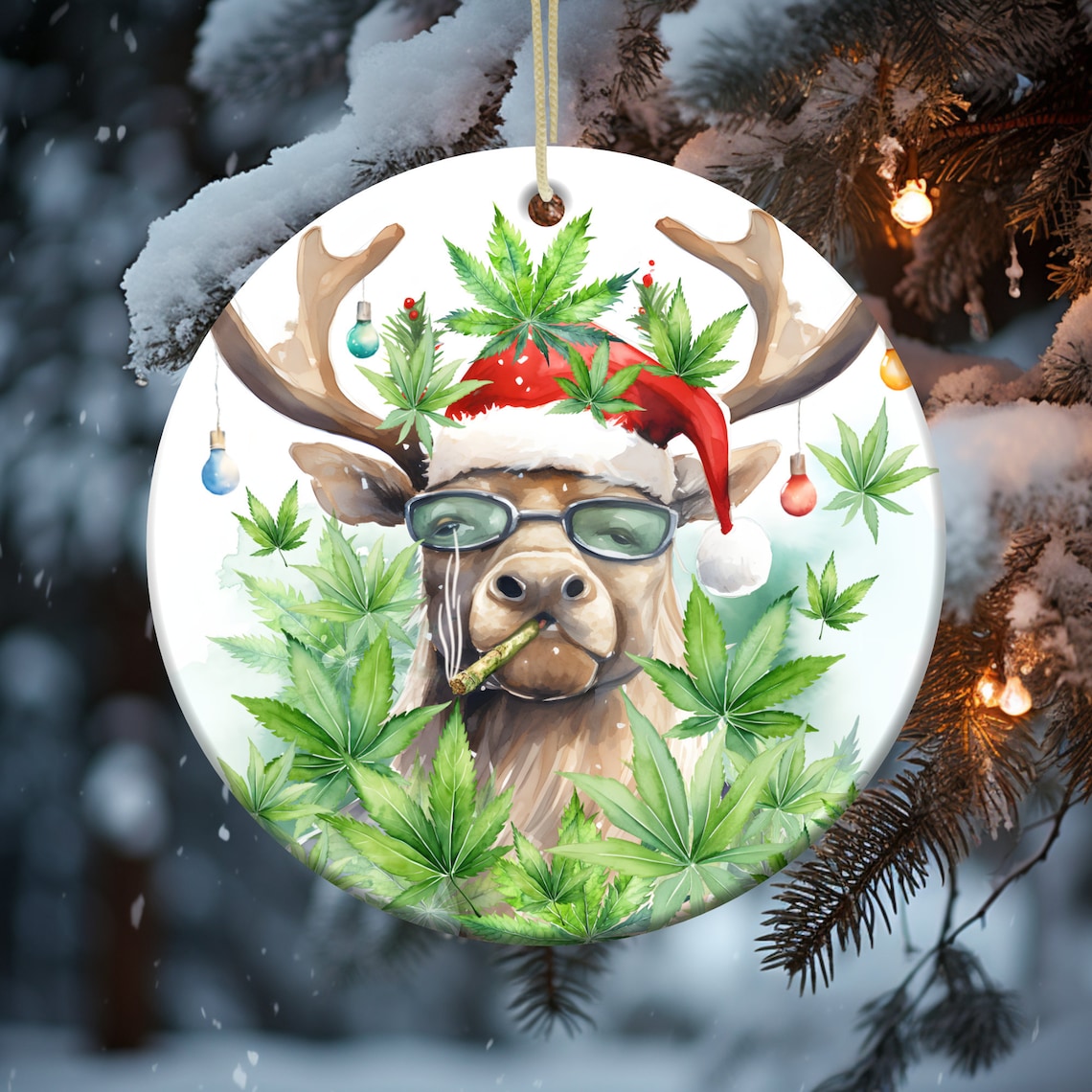 Reindeer Smoking Weed Ornament Design Png, Ornament Sublimation, Funny ...