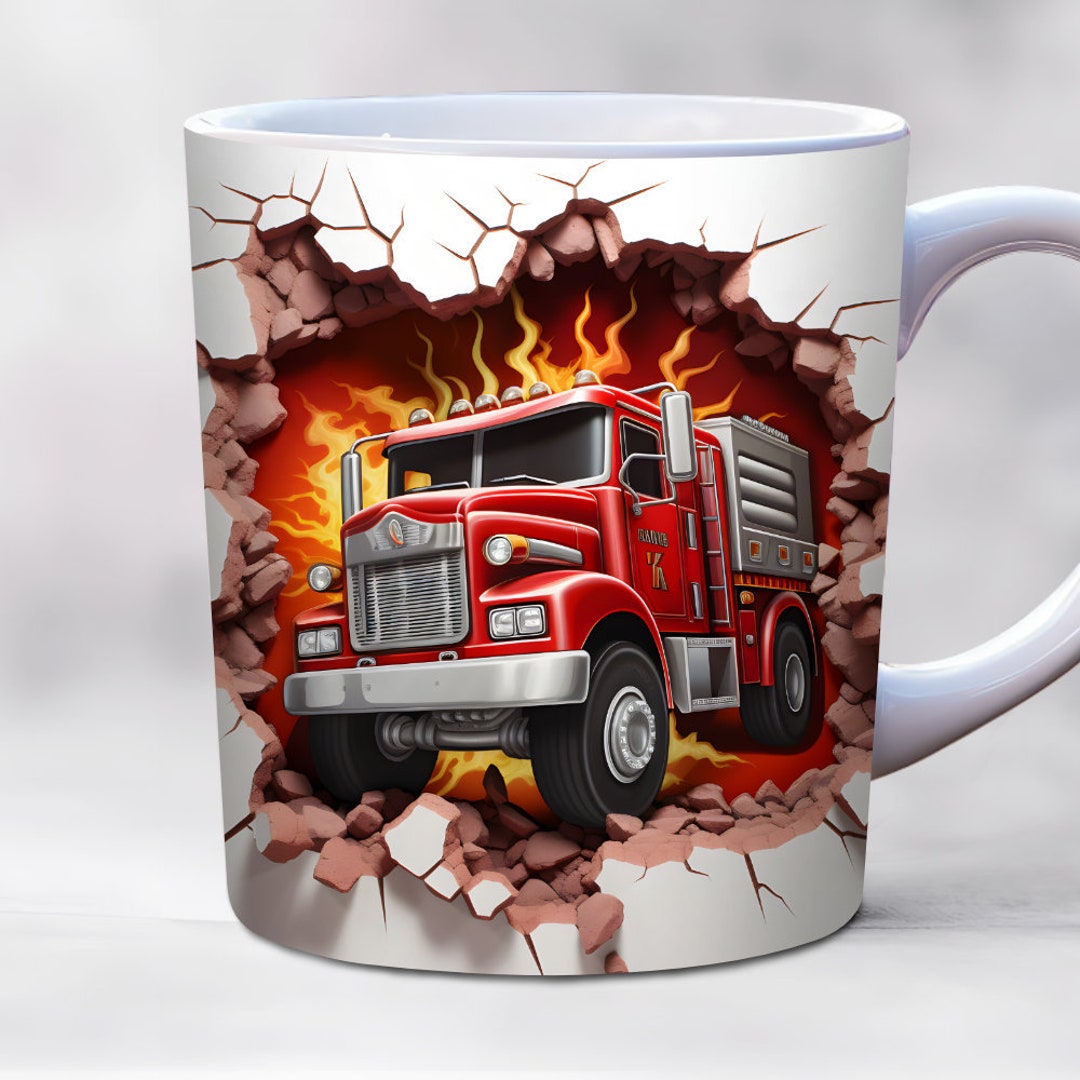 3d Fire Engine Truck Mug Wrap PNG, Fireman Mug Wrap, 11oz, 15oz Mug ...