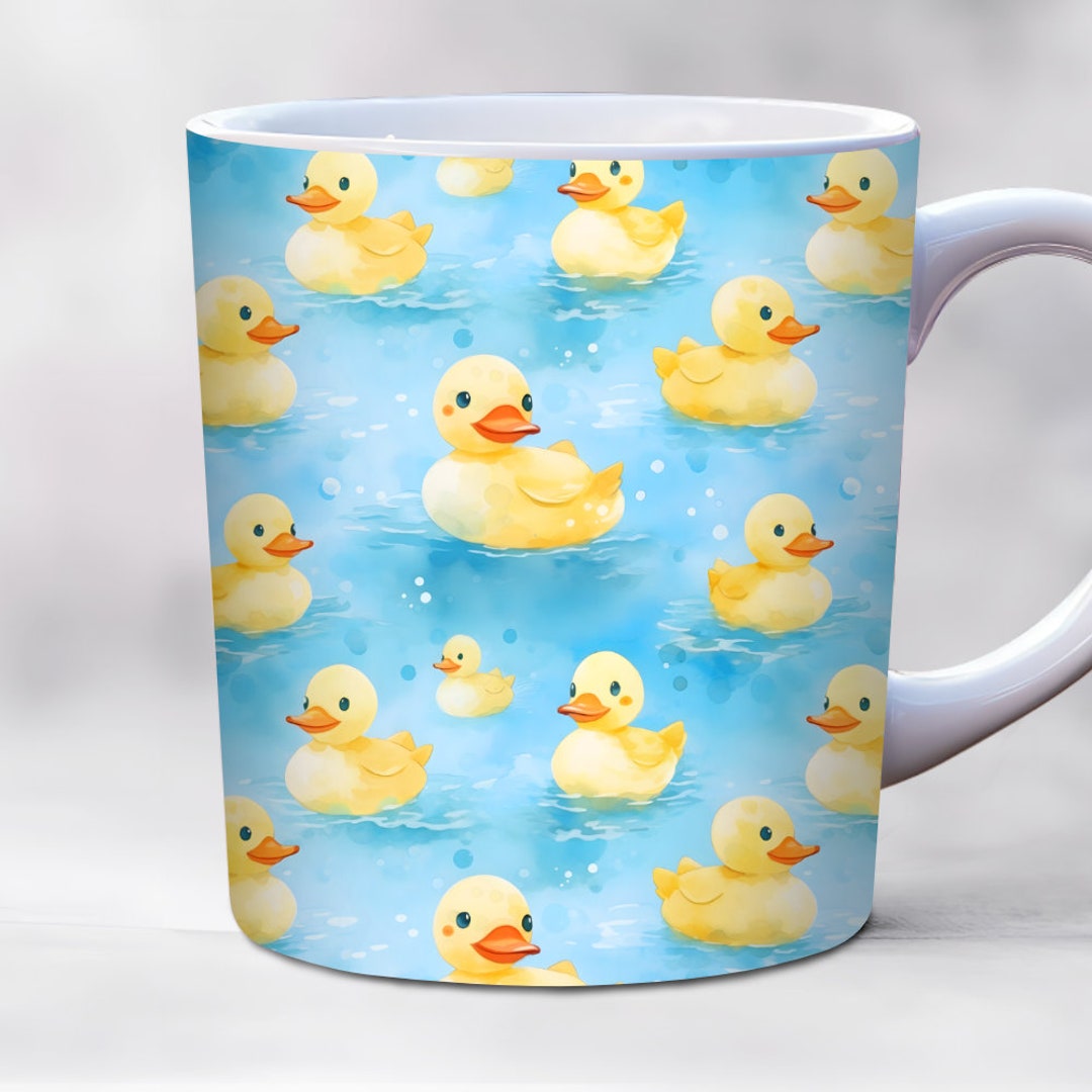 Cute Yellow Rubber Duck Mug Wrap, 11oz and 15oz Mug Template, PNG, Mug ...