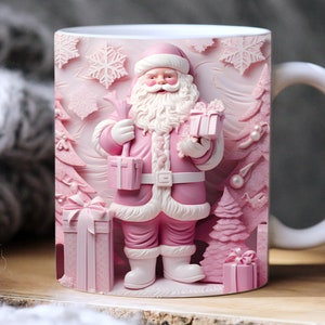 3d Pink Santa Mug Wrap Png, 3d Christmas Mug Wrap Png, Pink Mug Wrap ...