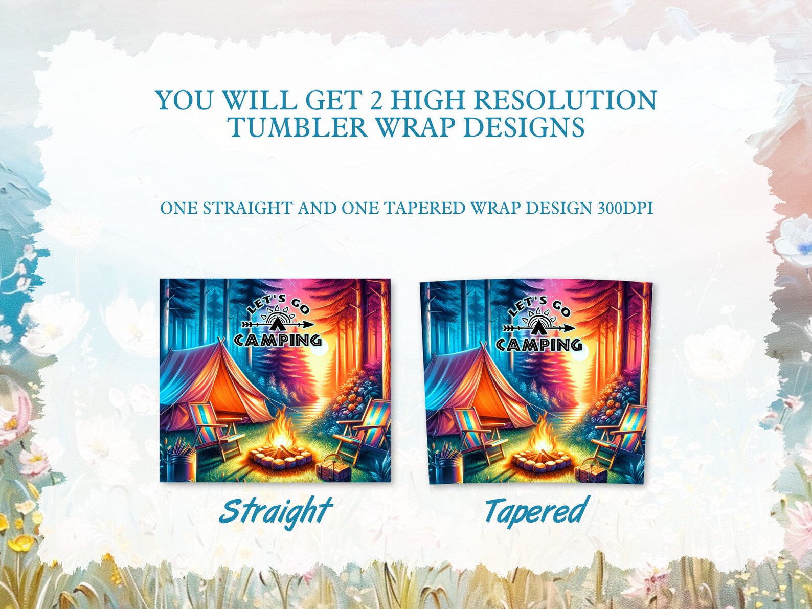 Camping Tumbler Wrap, Sublimation Design PNG, Digital Download, Summer ...