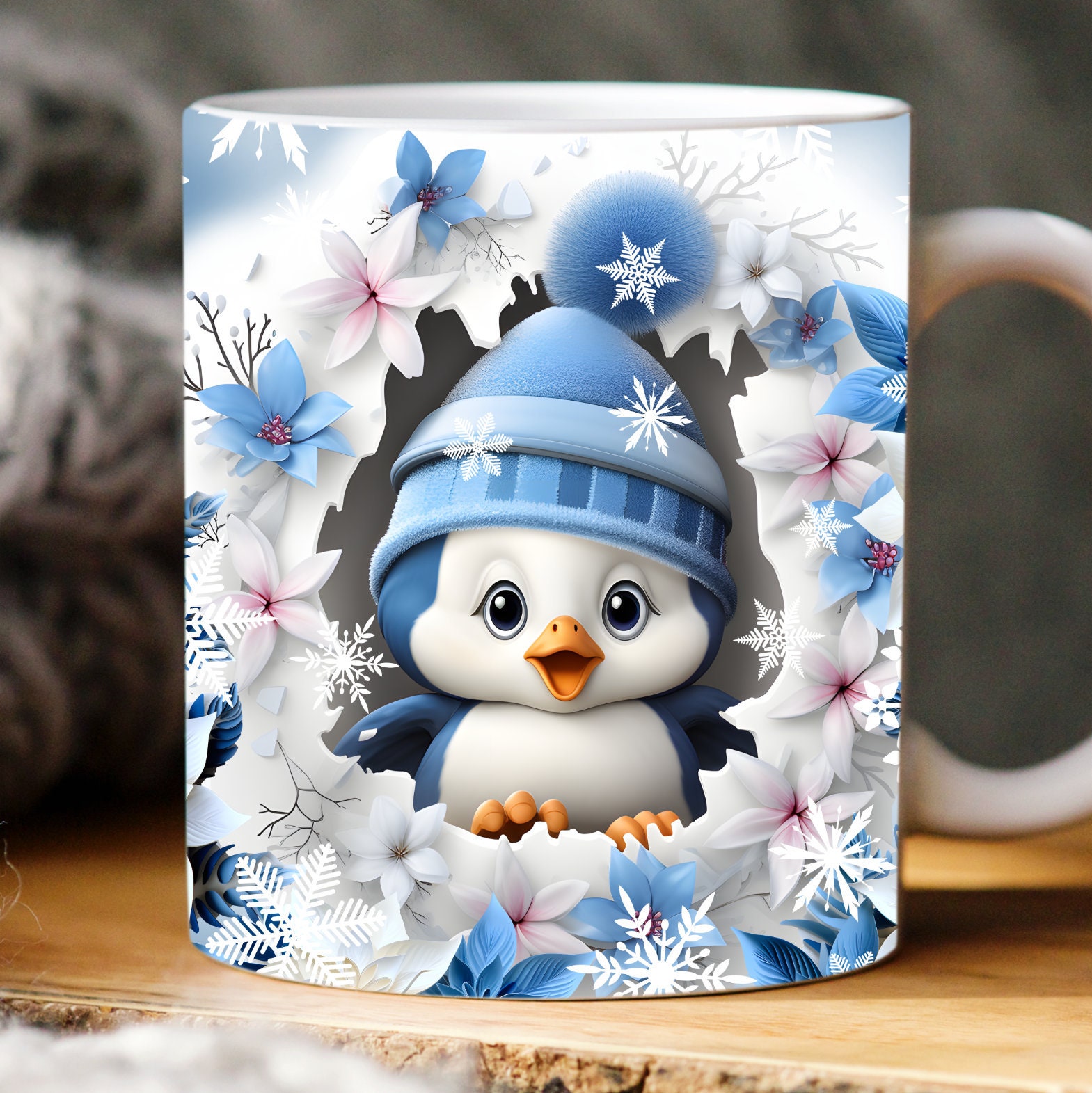 3d Baby Penguin Mug Wrap Png, 3d Christmas Mug Wrap Png, Hole in Wall ...