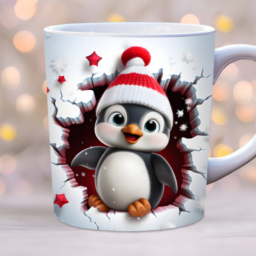 3d Cute Baby Penguin Mug Wrap Png, 3d Christmas Mug Wrap Png, Animal ...