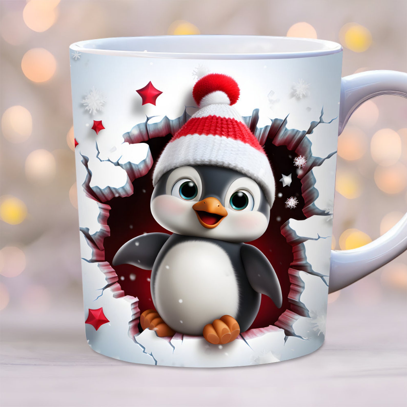 3d Cute Baby Penguin Mug Wrap Png, 3d Christmas Mug Wrap Png, Animal ...