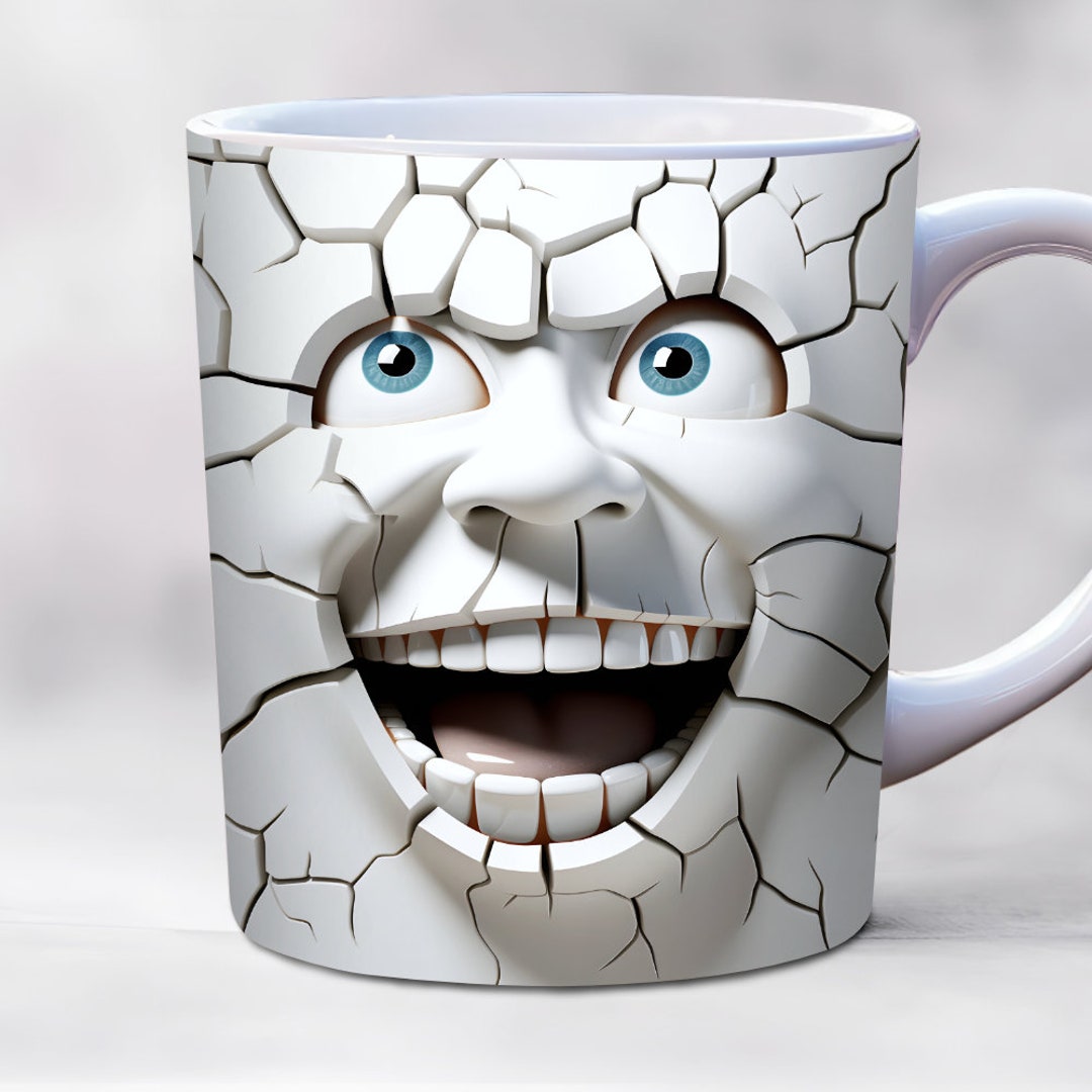 3D Funny Face Mug Wrap, 11oz, 15oz Mug Template, White Mug Wrap, Mug ...