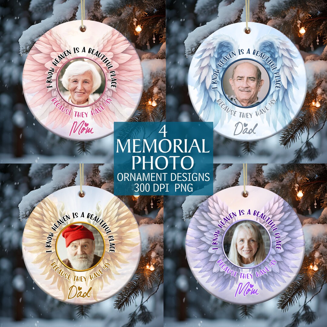 Memorial Ornament Design Bundle PNG, Add Photo Personalized Remembrance ...