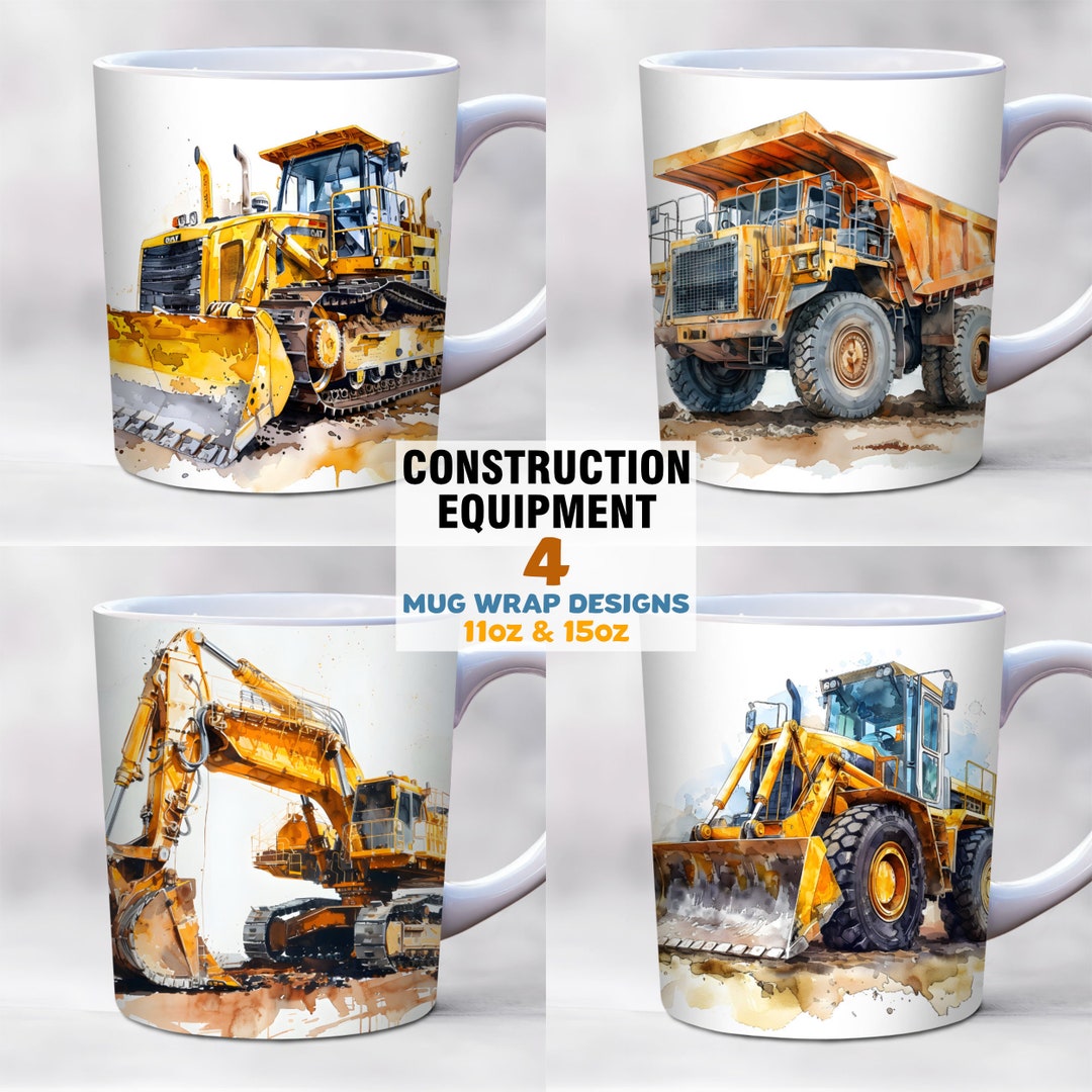 Construction Equipment Mug Wrap Bundle, 11oz & 15oz Mug Wrap Template ...