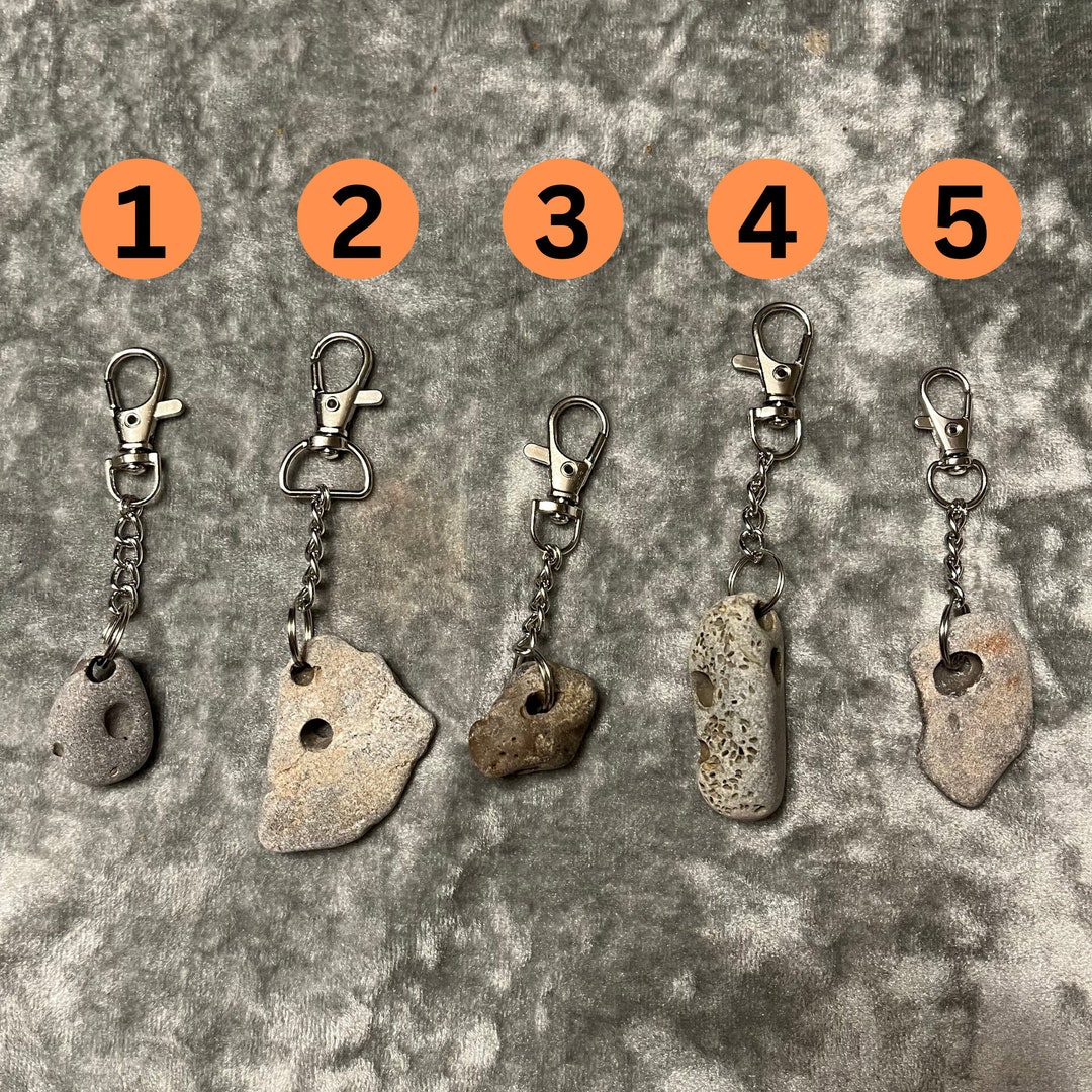 Authentic Welsh Hag Stone Keyring | CHOOSE ONE | Keychain | Fairy Stone ...