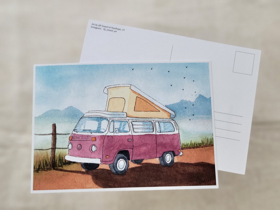 Postcard: Pink Bus - Etsy