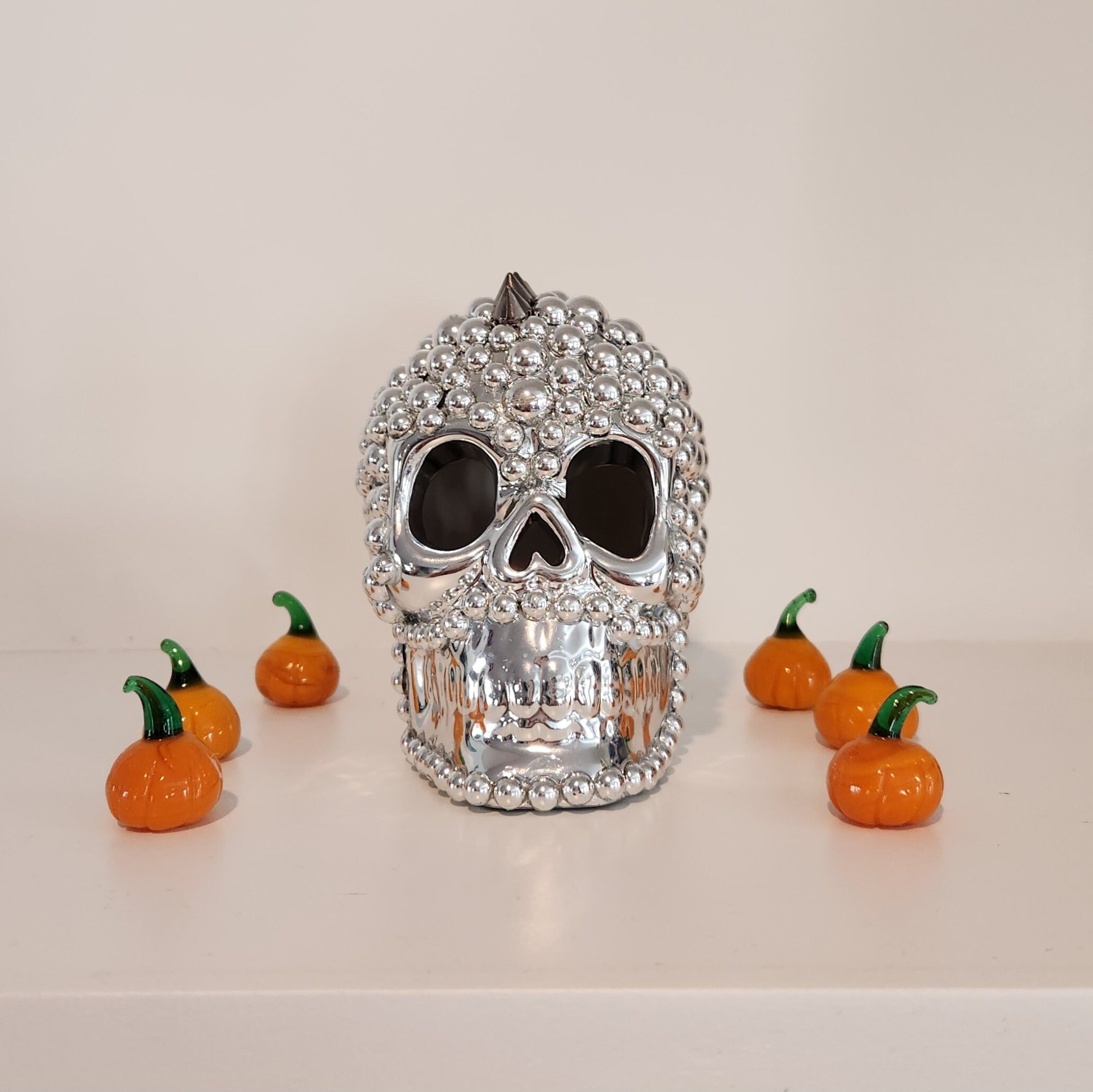 Studded Silver Metalized Skull Decor With Gun Metal Mohawk. - Etsy